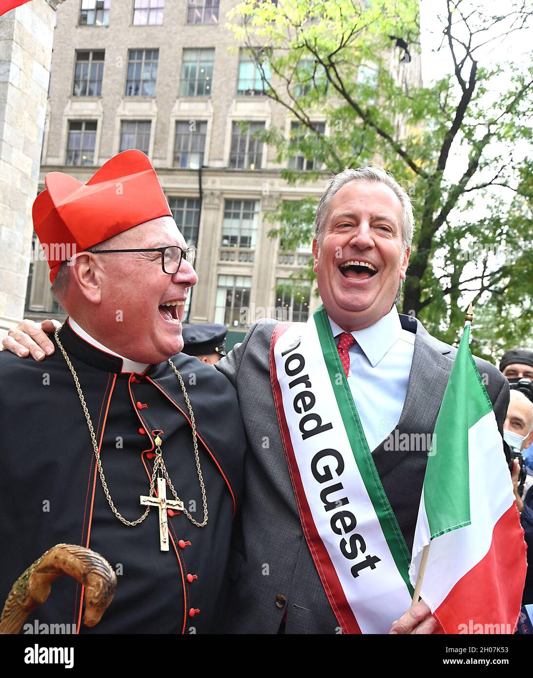 New York, New York, USA. October 11, 2021, Cardinal Timothy Dolan Mayor ...