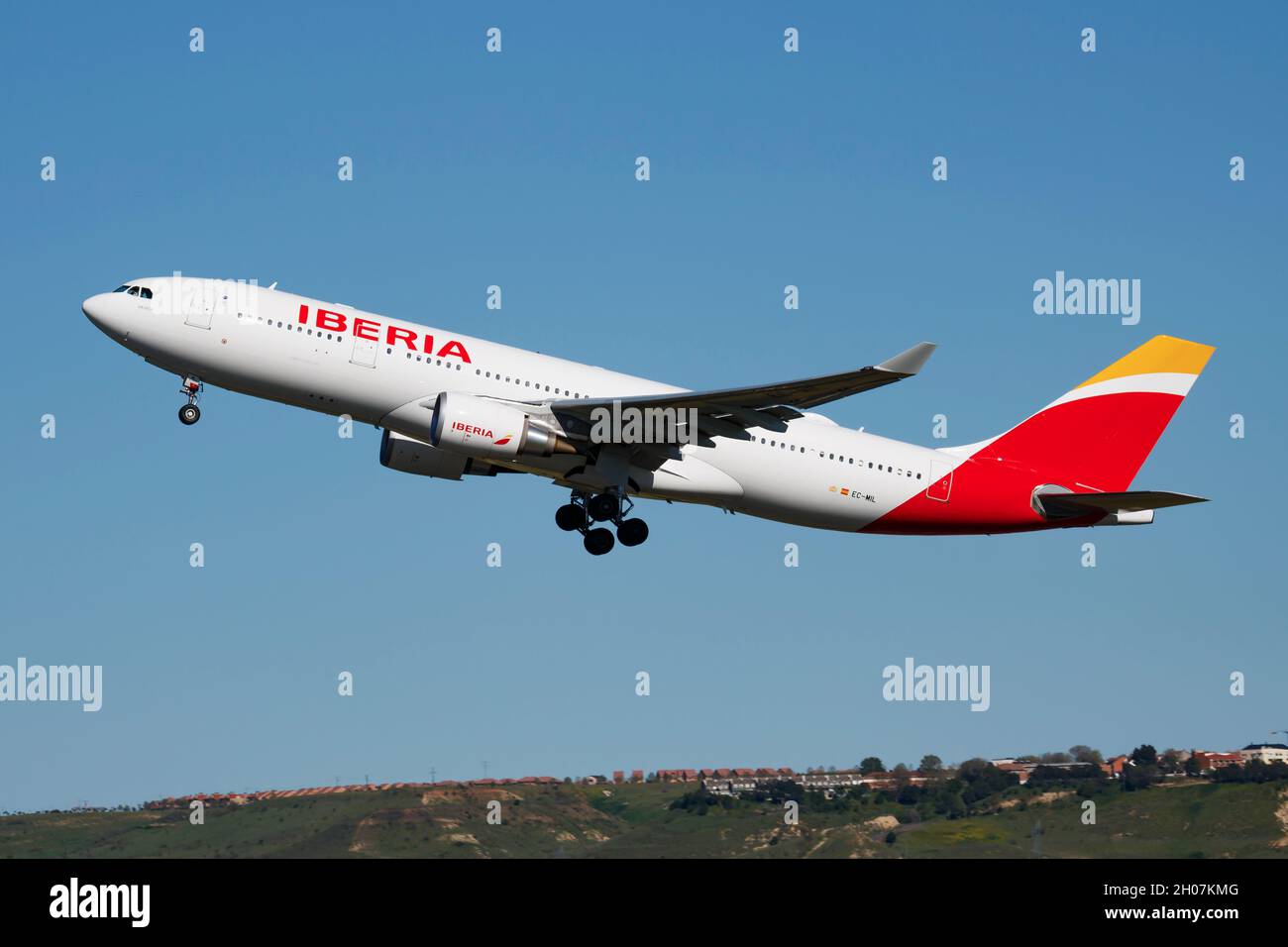 Madrid, Spain - May 1, 2016: Iberia Airlines passenger plane at airport ...