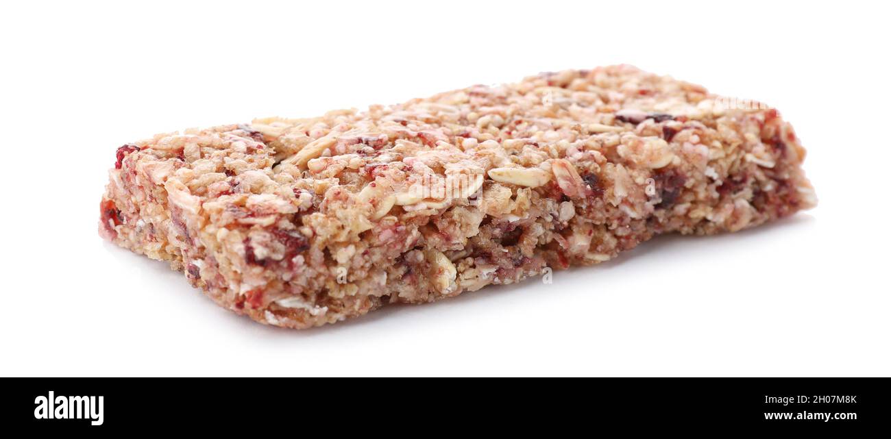 Tasty protein bar on white background. Healthy snack Stock Photo - Alamy