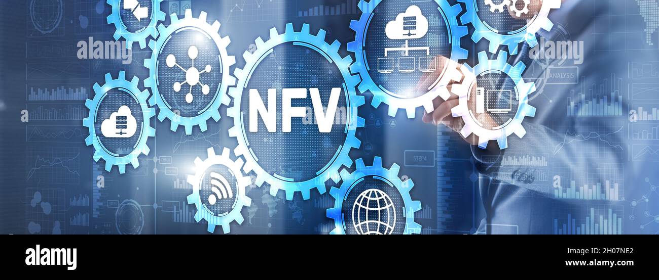 NFV inscription on gears background. Digital technology concept Stock ...