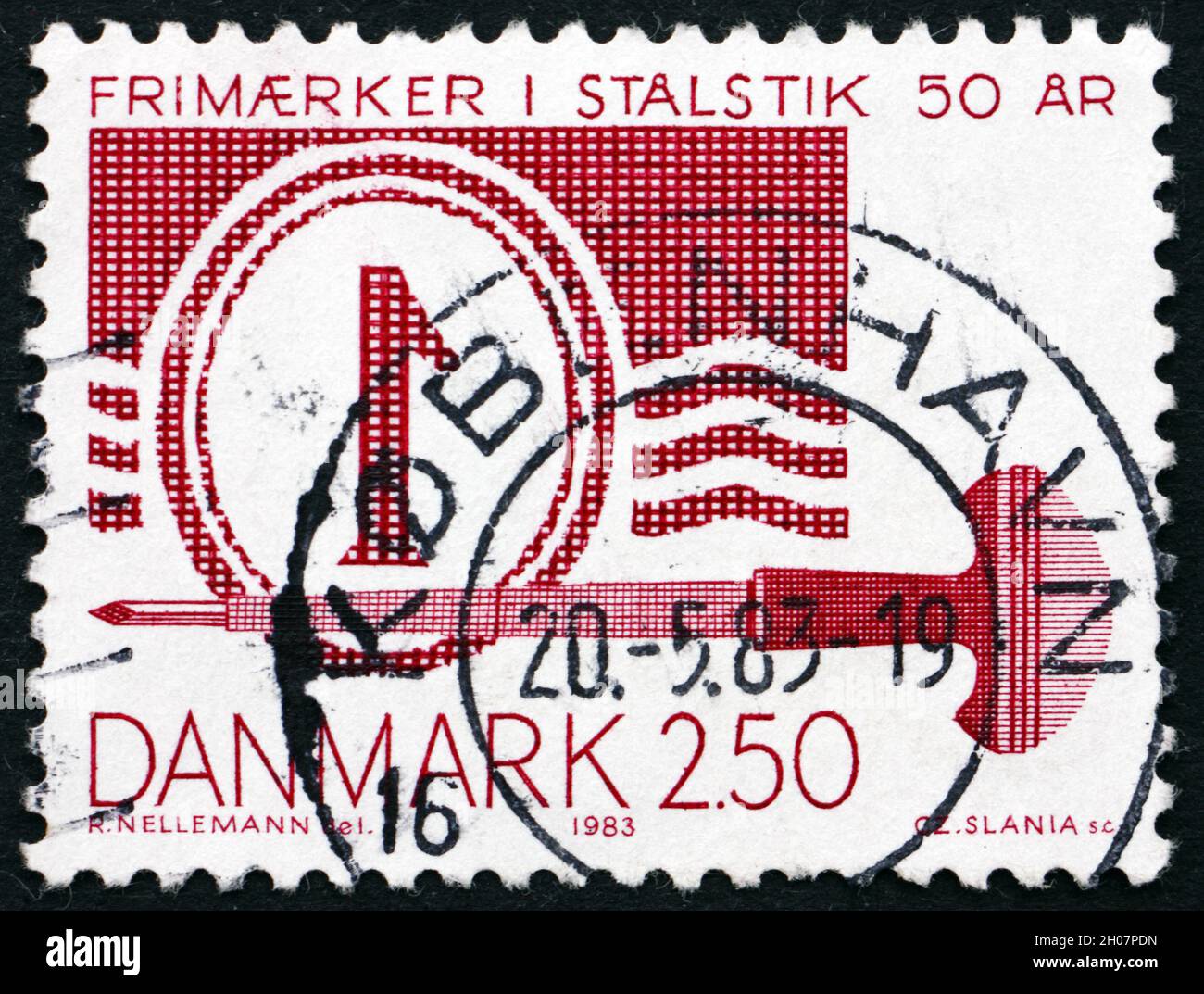 DENMARK - CIRCA 1983: a stamp printed in Denmark dedicated to 50th ...