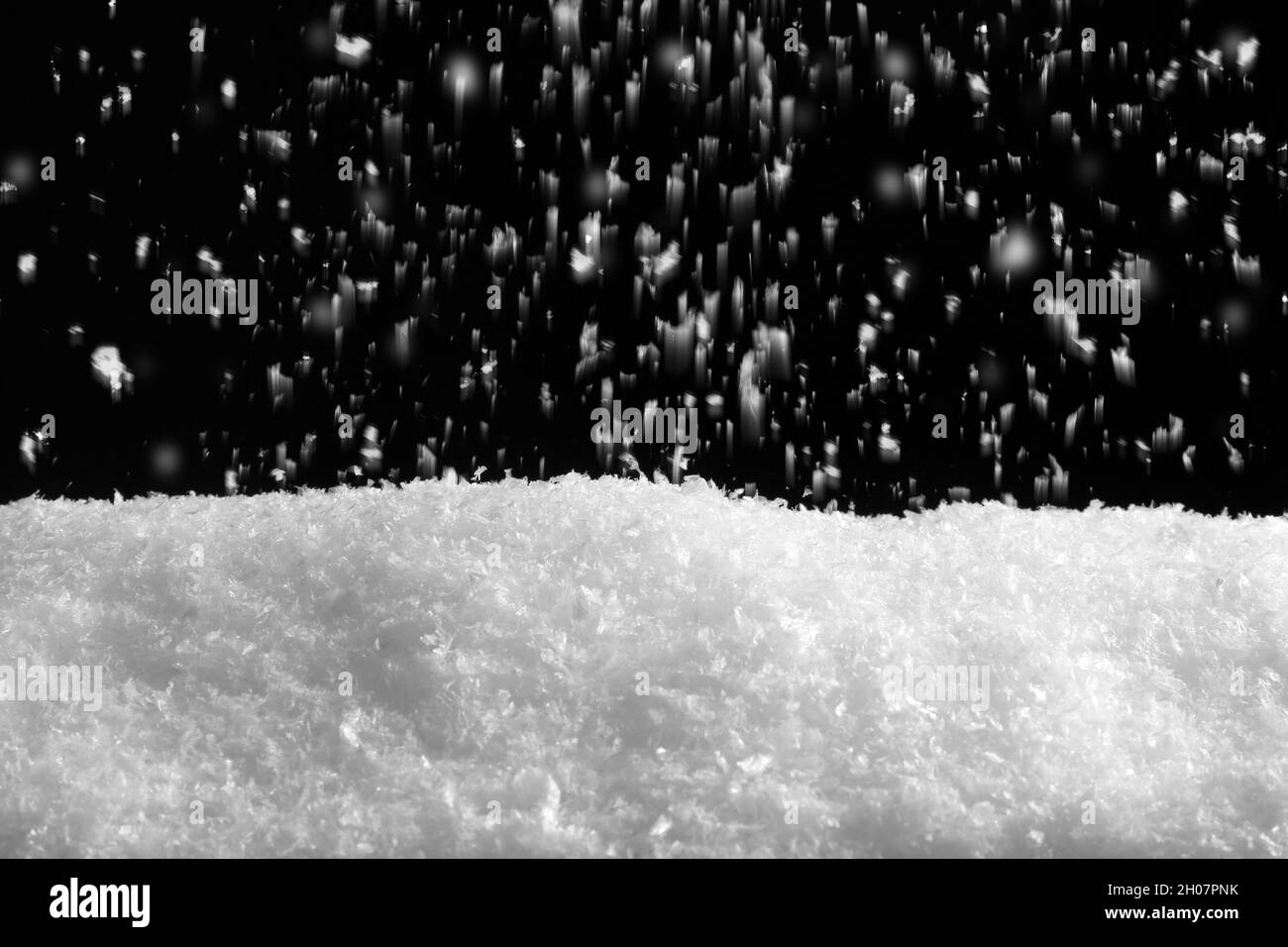 Snow flakes falling on black background. Winter weather Stock Photo - Alamy