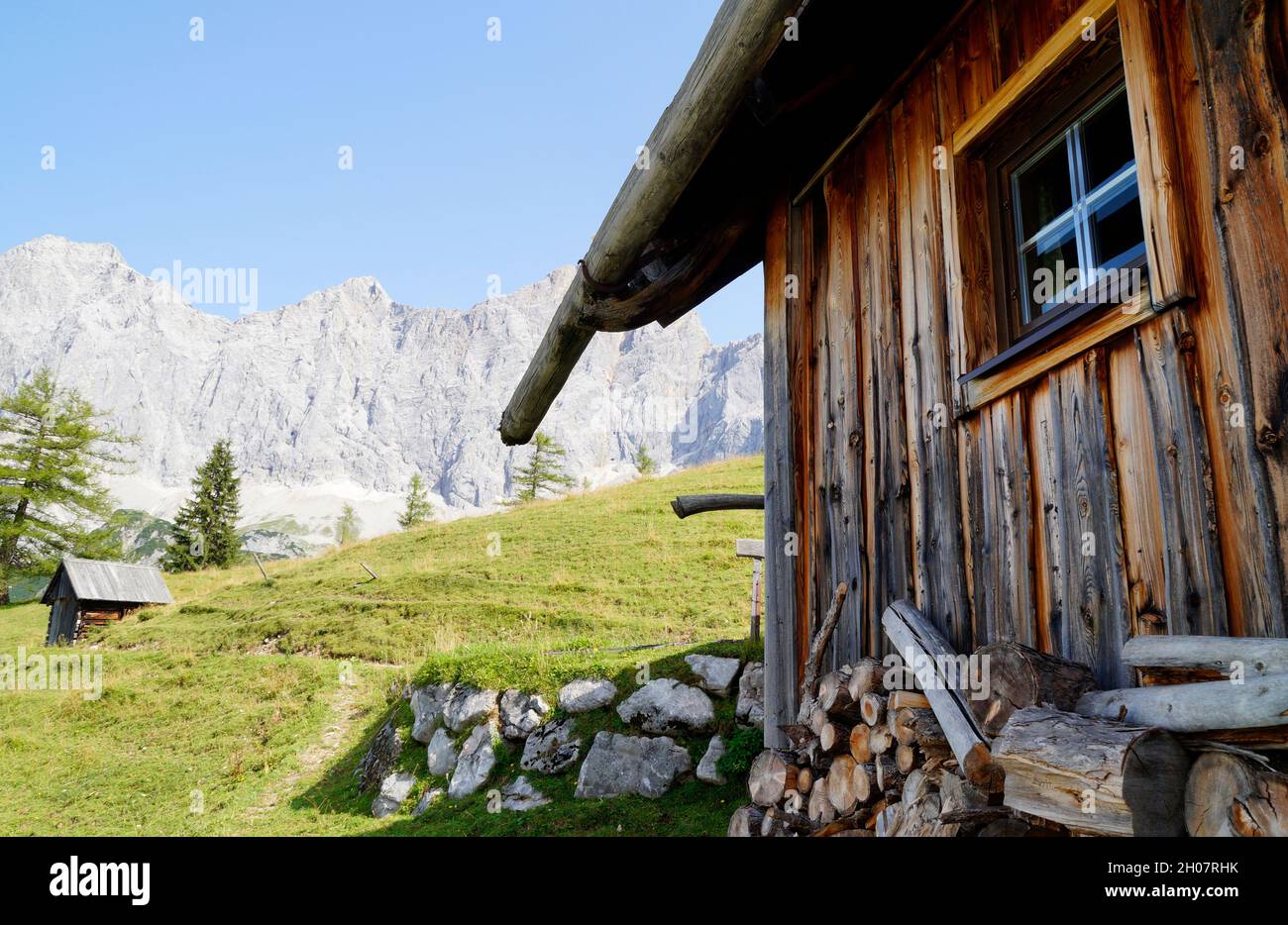 beautiful traditional wooden houses of Neustatt Alm in the Austrian ...