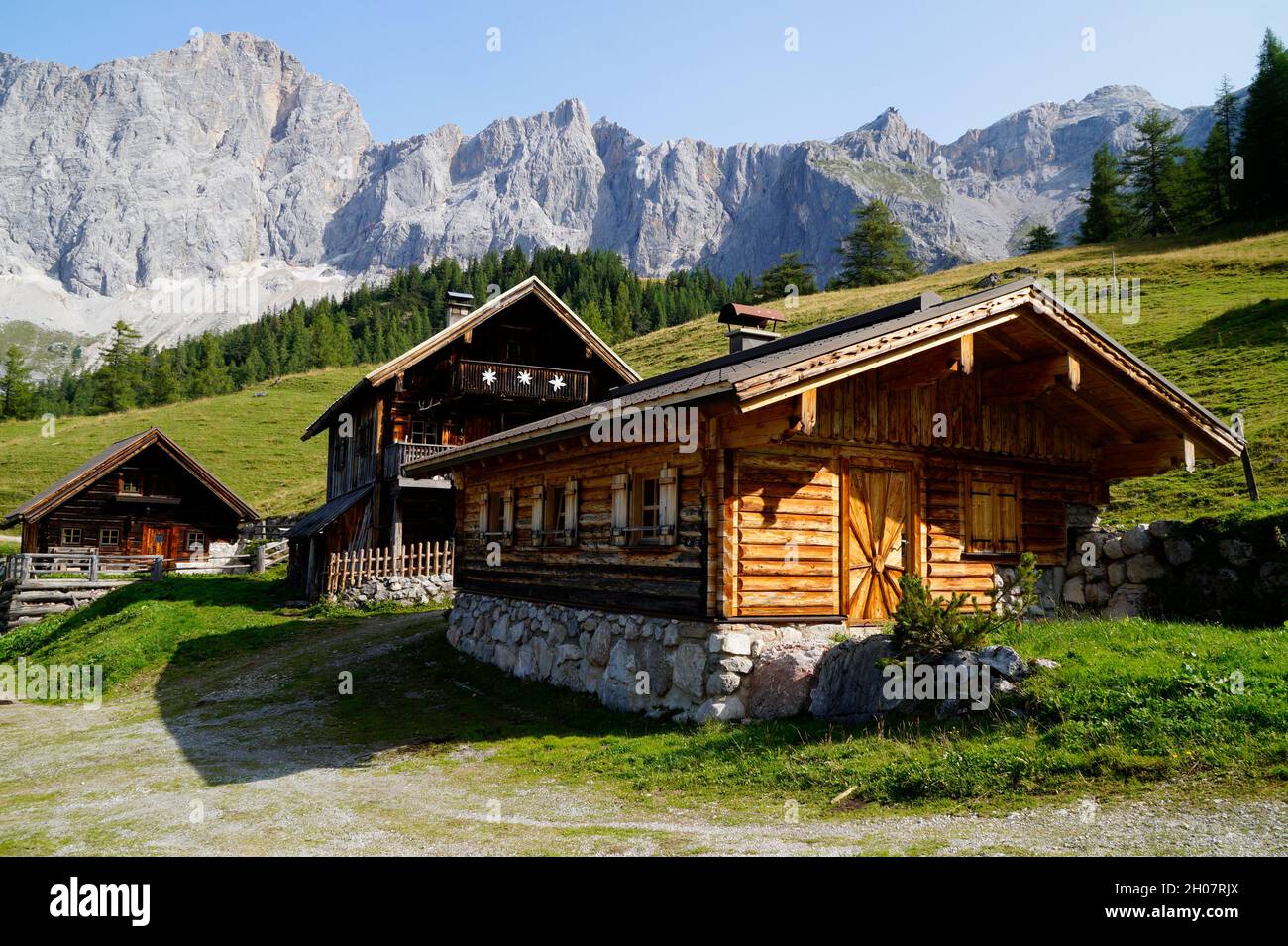 beautiful traditional wooden houses of Neustatt Alm in the Austrian ...