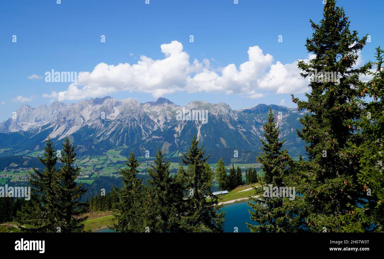 a beautiful water reservoir in the Austrian Alps of the Dachstein ...