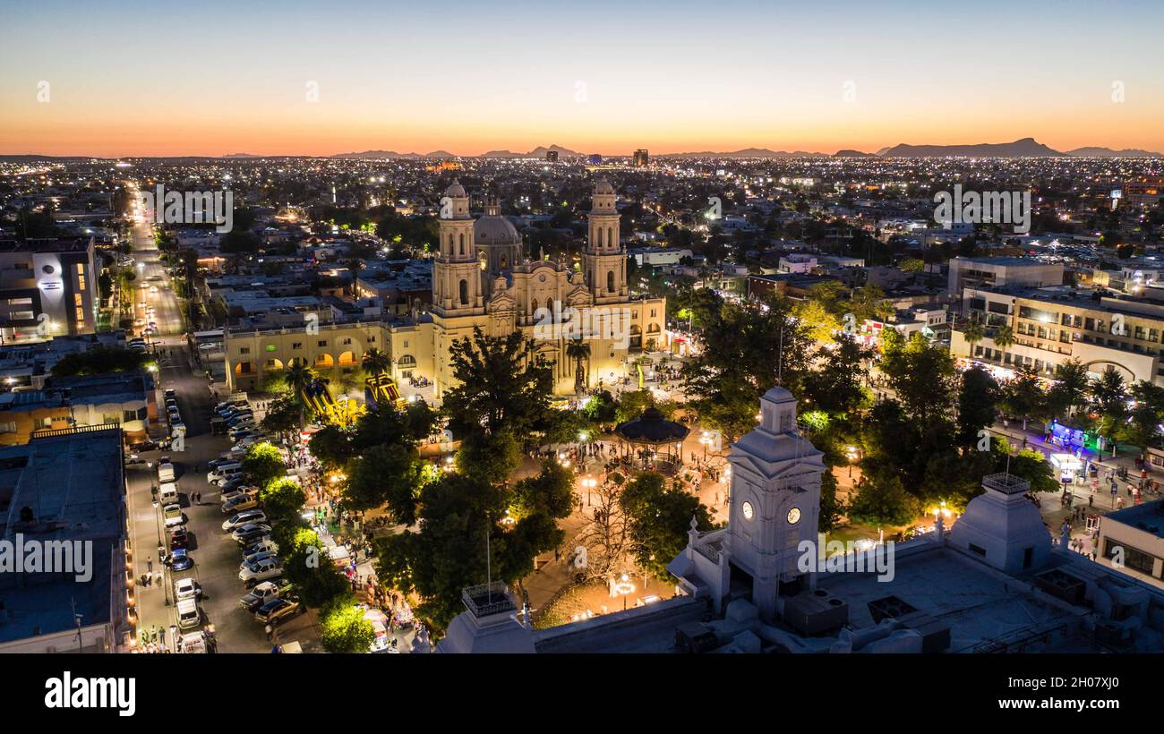 Aerial view of the city Hermosillo Sonora Mexico, during the Pitic ...