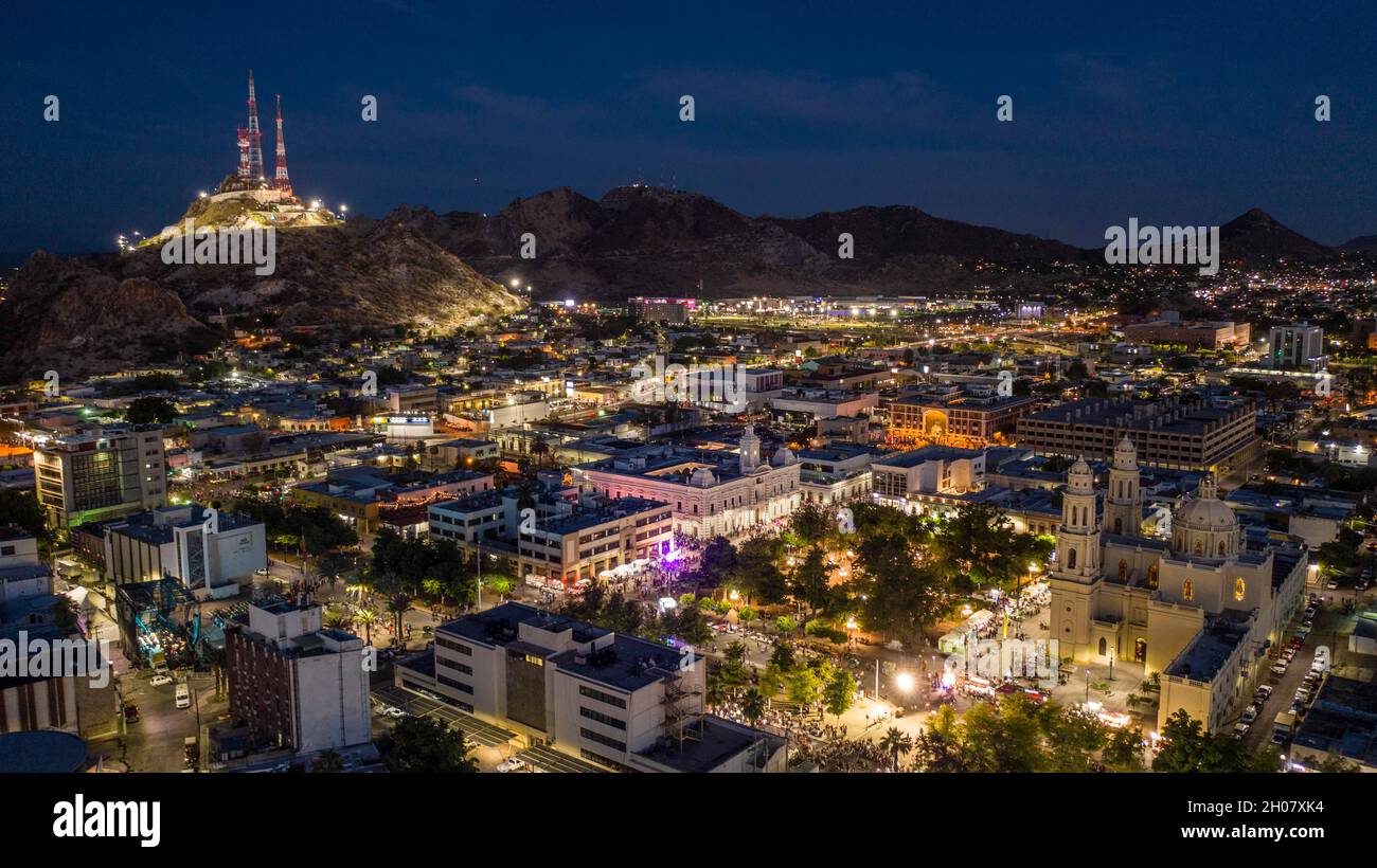 Aerial view of the city Hermosillo Sonora Mexico, during the Pitic ...