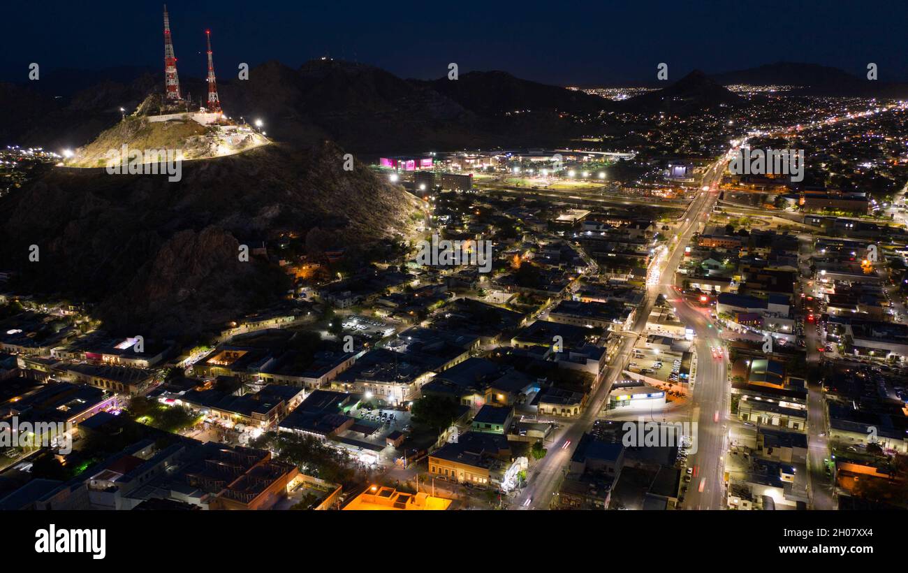 Aerial view of the city Hermosillo Sonora Mexico, during the Pitic ...
