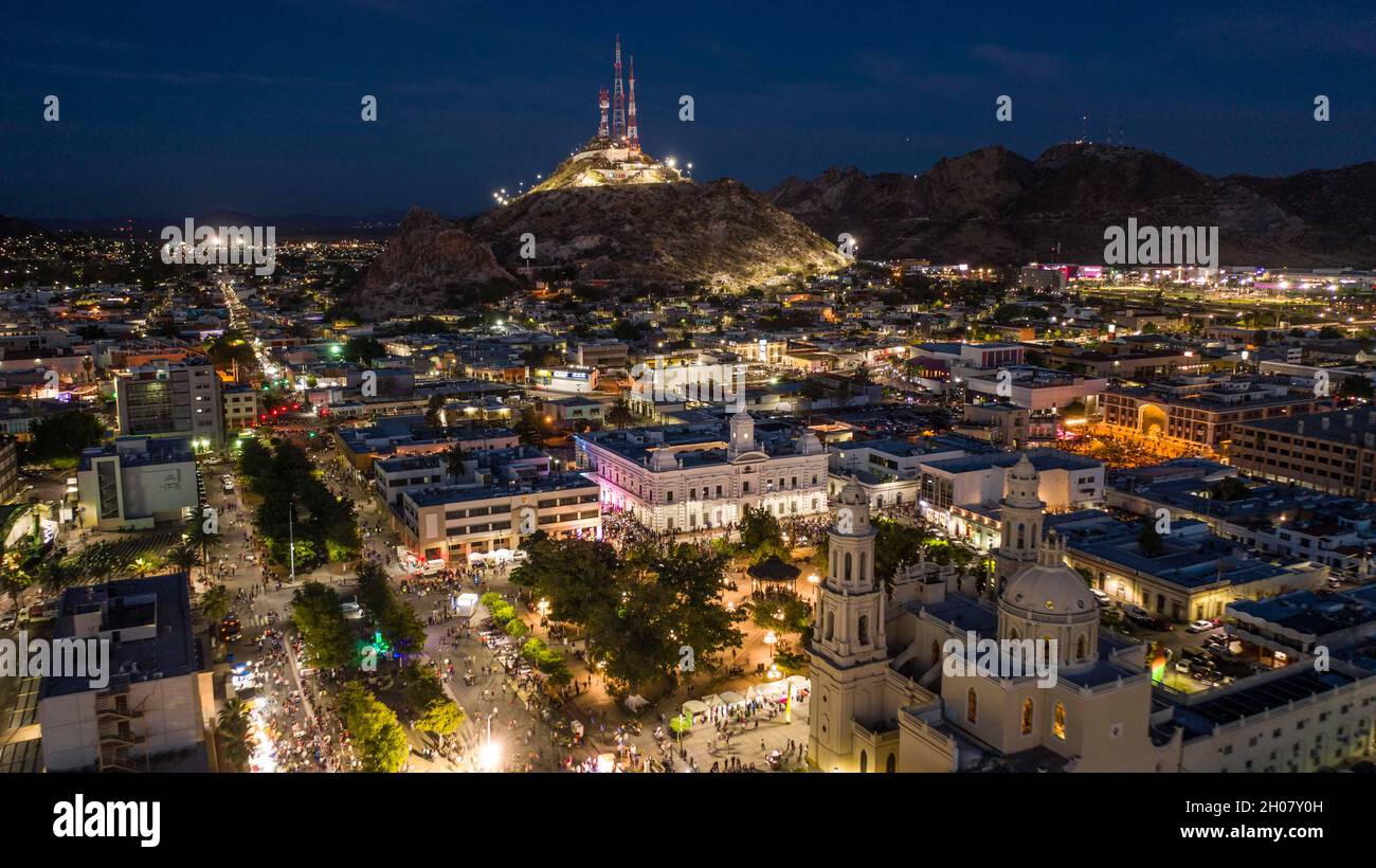 Aerial view of the city Hermosillo Sonora Mexico, during the Pitic ...