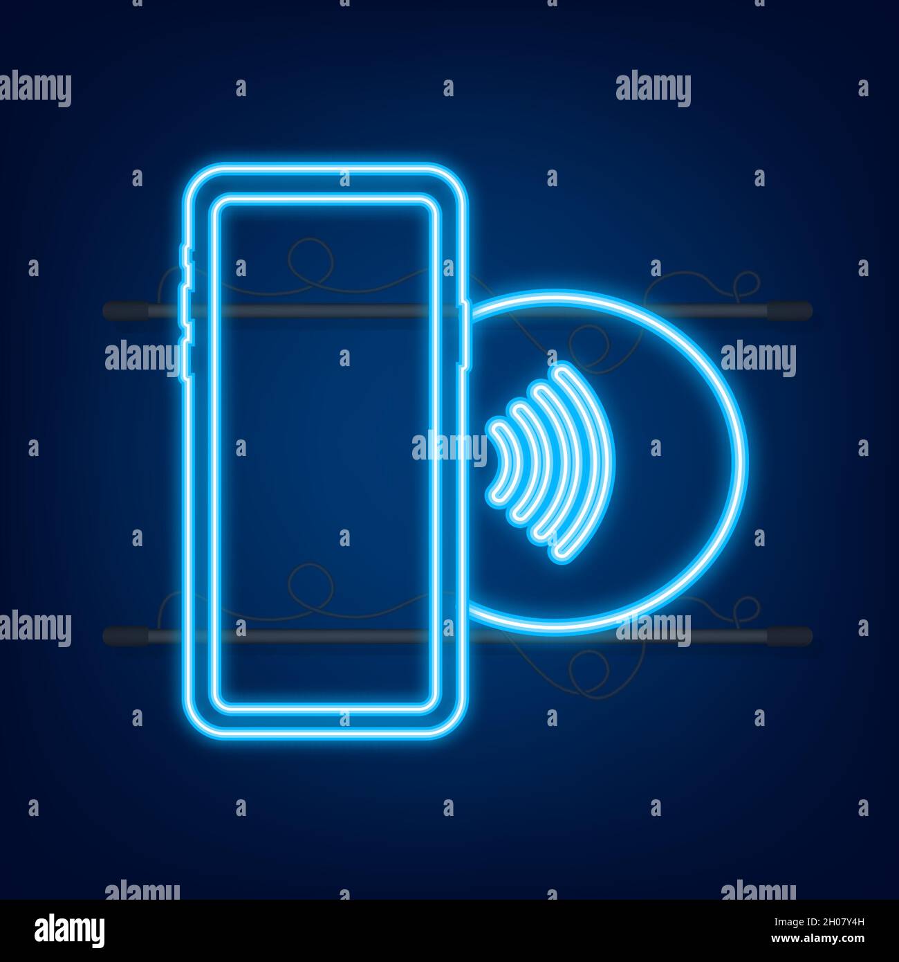 Contactless wireless pay sign logo. Neon icon. NFC technology. Vector ...