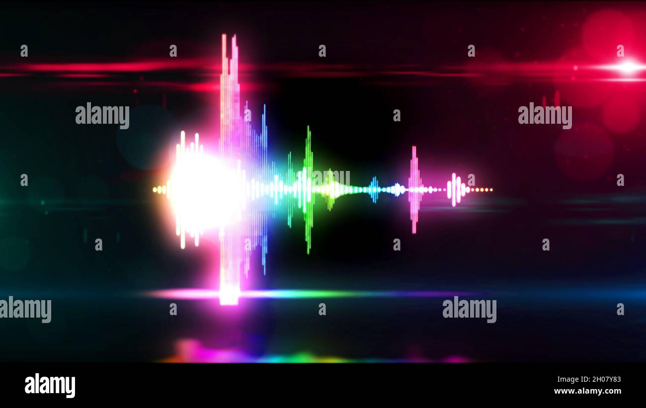Audio spectrum voice neon sign concept, radio sound wave and disco ...