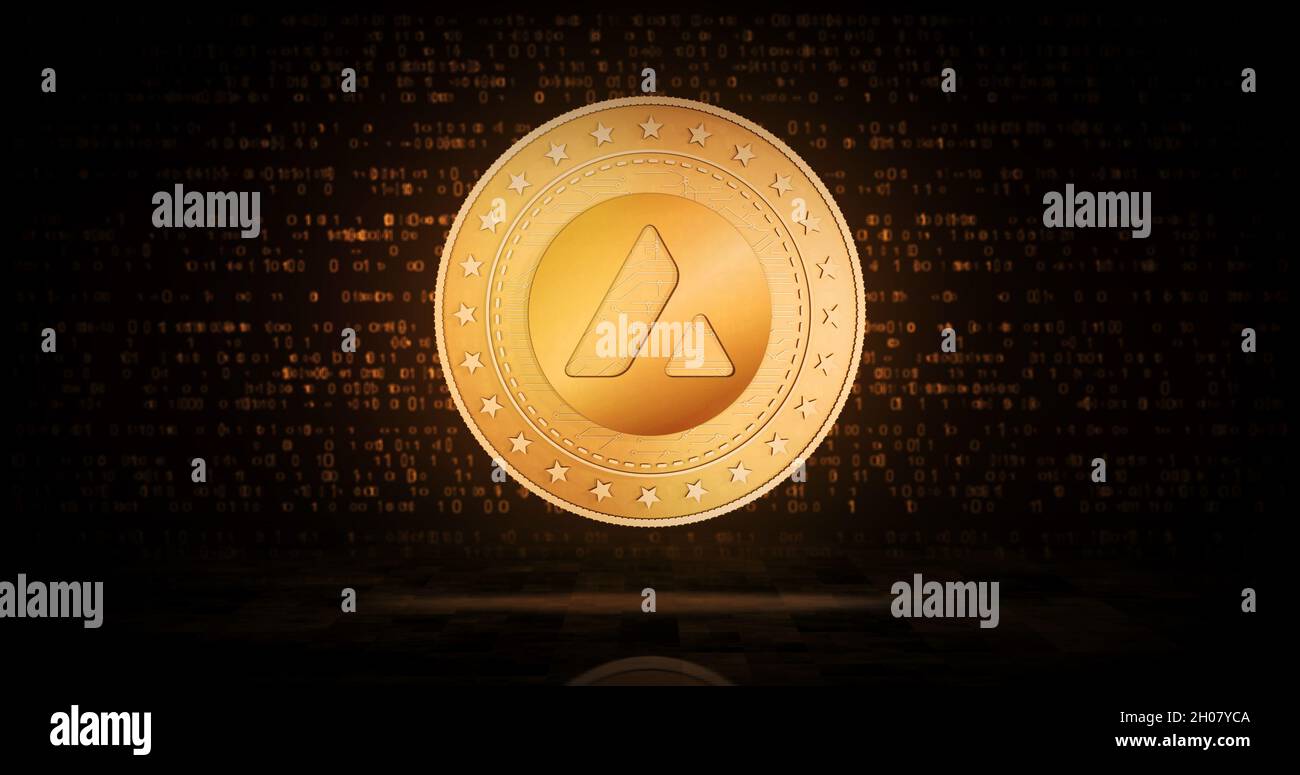Avalanche AVAX cryptocurrency symbol gold coin on green screen ...