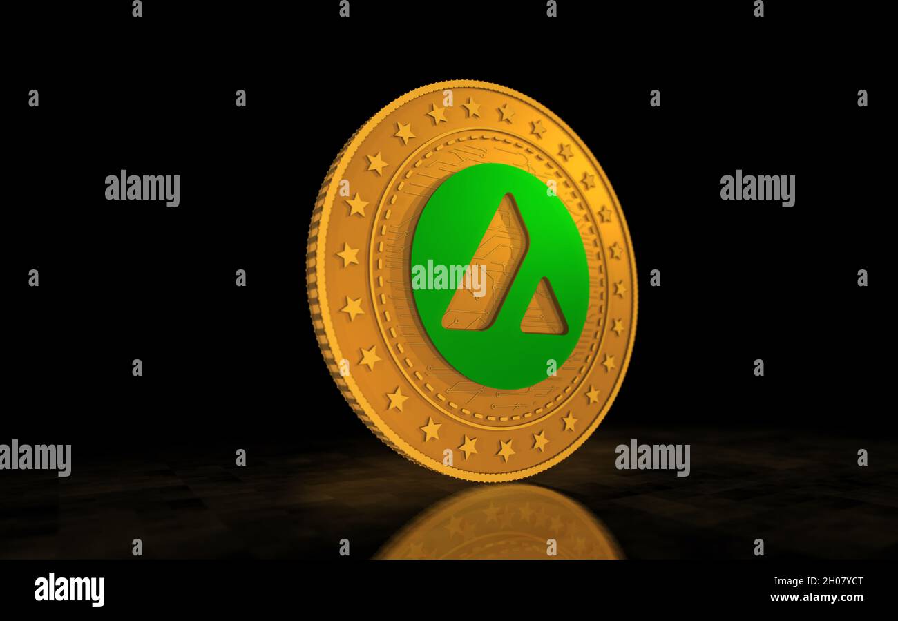 Avalanche AVAX cryptocurrency symbol gold coin on green screen ...