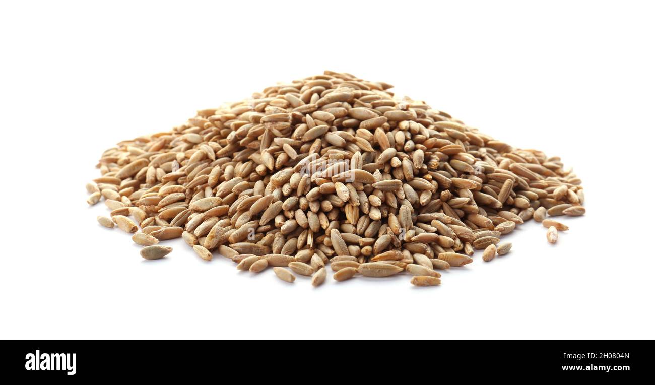 Raw rye on white background. Healthy grains and cereals Stock Photo - Alamy