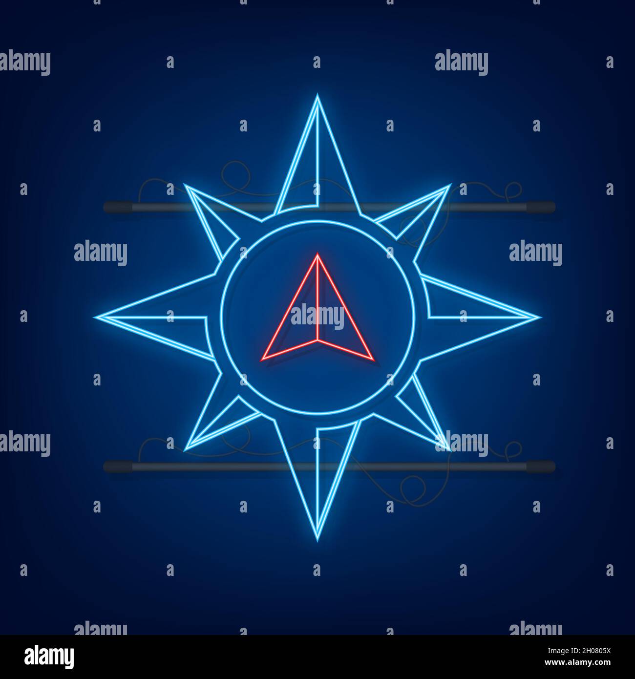 Compass icon. Flat navigation symbol. Neon icon. Vector illustration ...