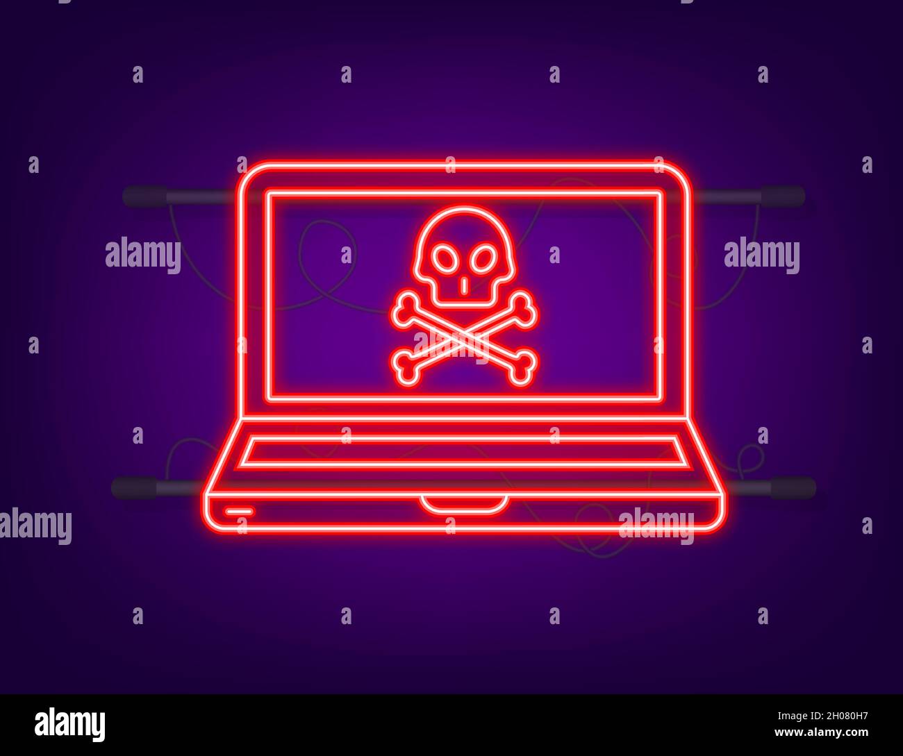 Cyber attack. Neon icon. Data Phishing with fishing hook, laptop ...