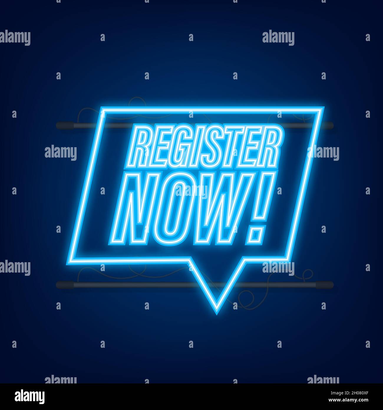 Blue banner register now. Neon icon. Vector stock illustration Stock ...