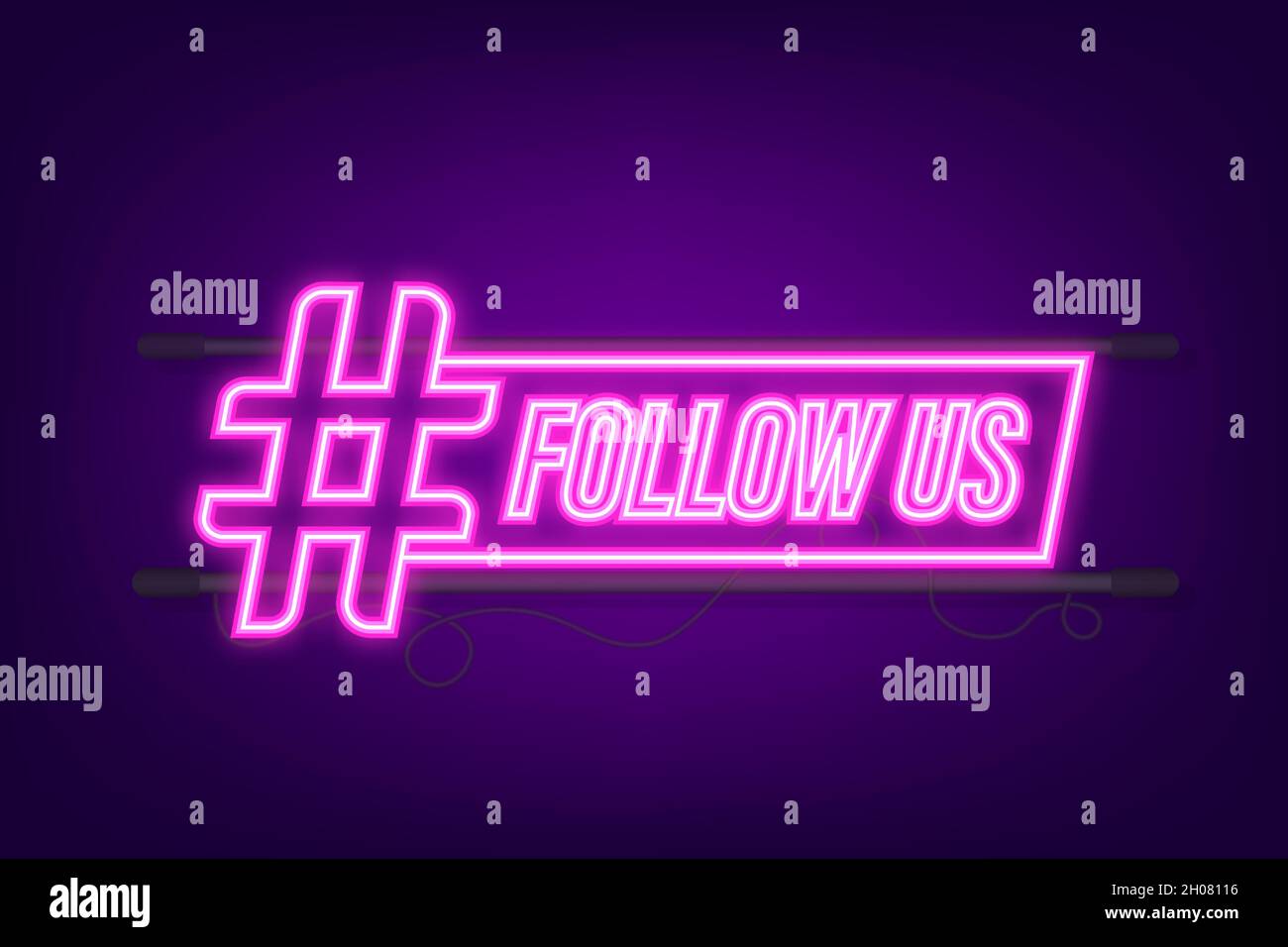 Button Follow us on dark background. Neon icon. Vector illustration ...