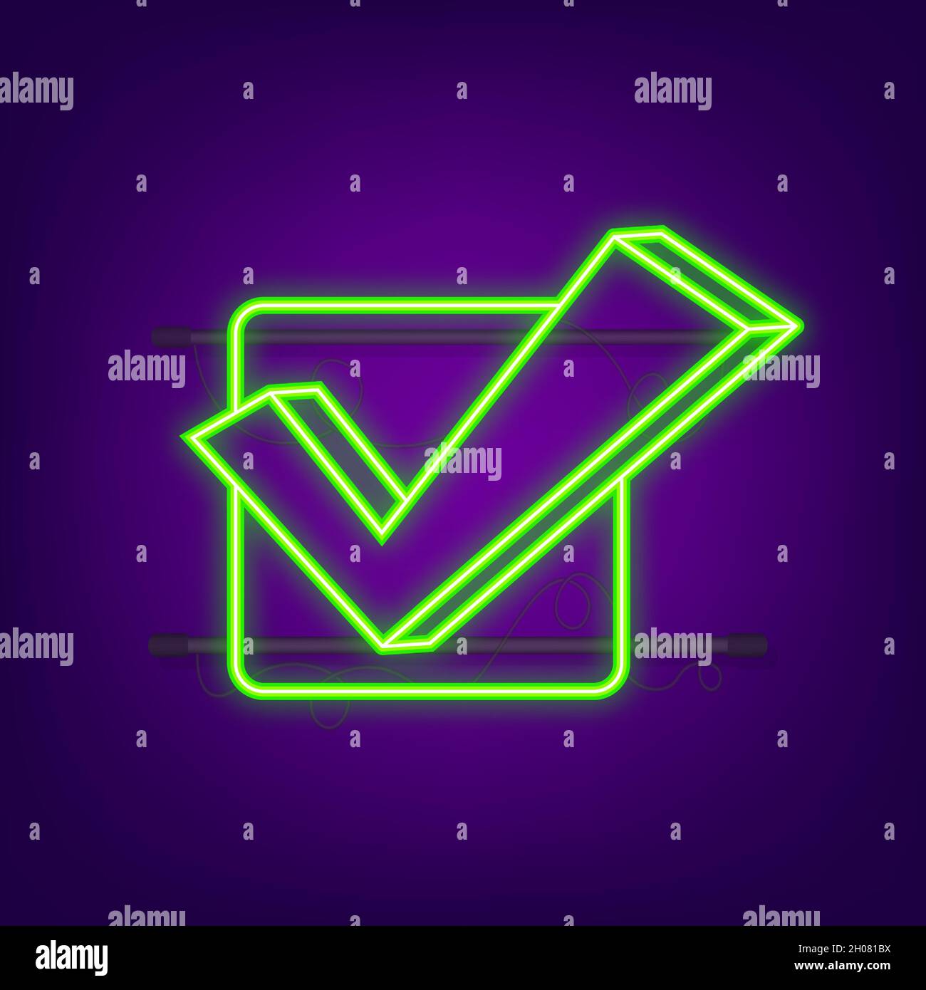 Checkmark neon icon. Red approved sticker on white background. Vector ... Checkmark neon icon. Red approved sticker on white background. Vector ...