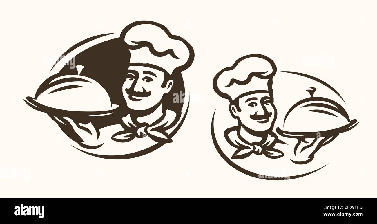 Chef cook cartoon character holding domed cloche food tray. Restaurant ...