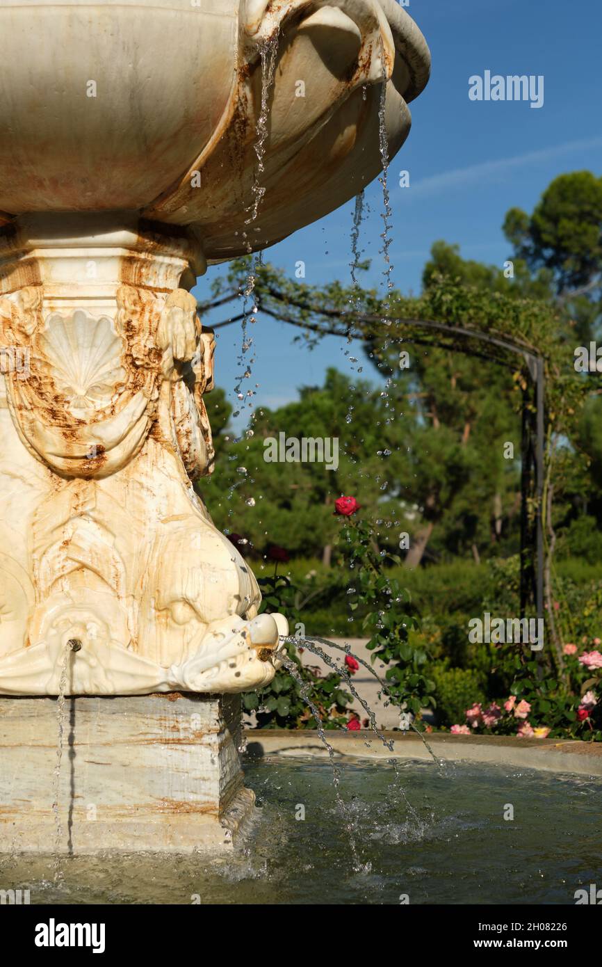 Pan fountain in the Rose Garden in the Retiro Park, Madrid, Spain Stock ...