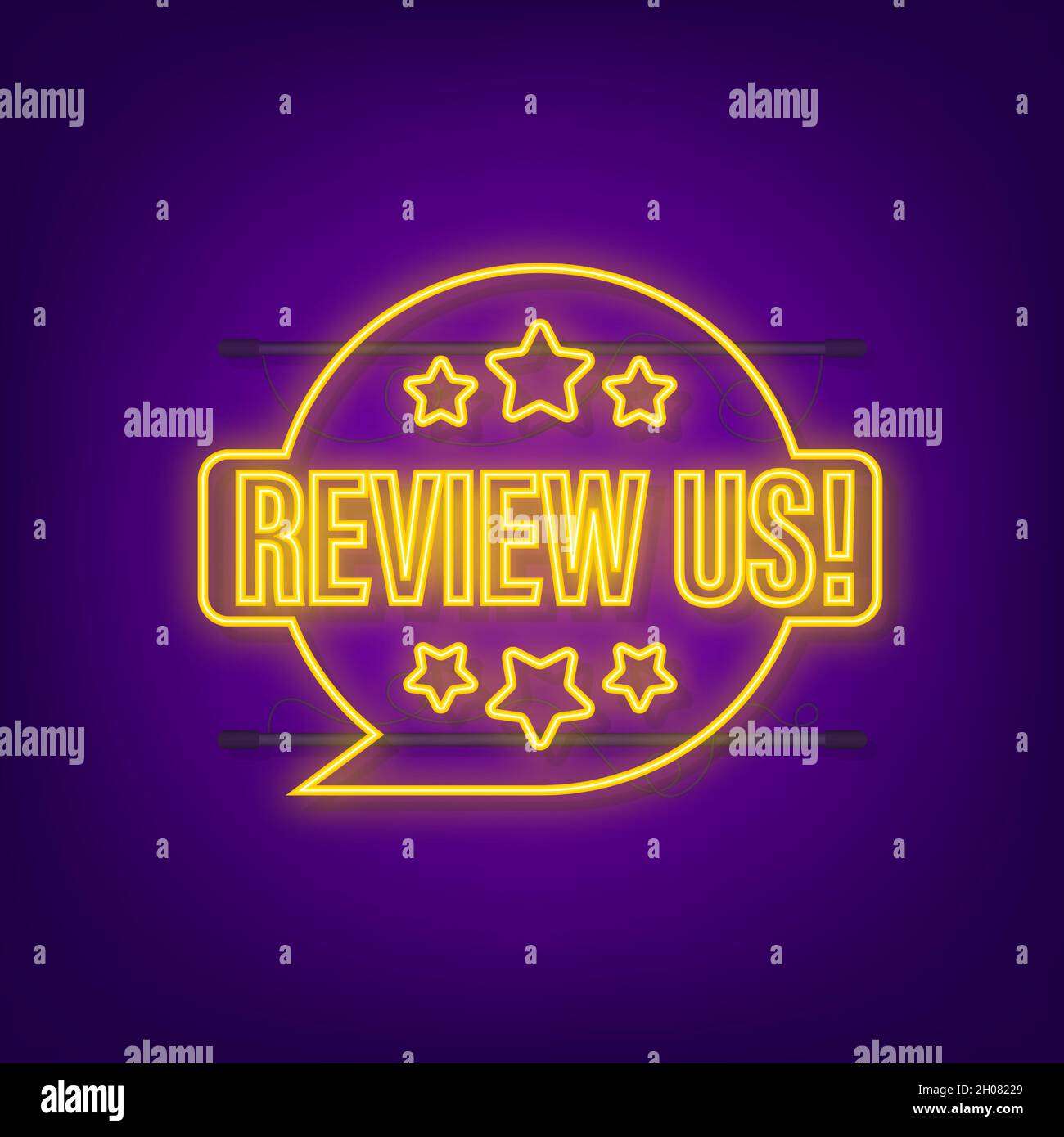 Review us user rating concept. Review and rate us stars neon icon ...