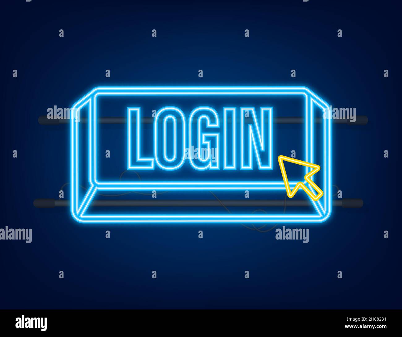 Login. Neon icon. Web banner. Arrow, cursor icon. Arrow vector icon ...