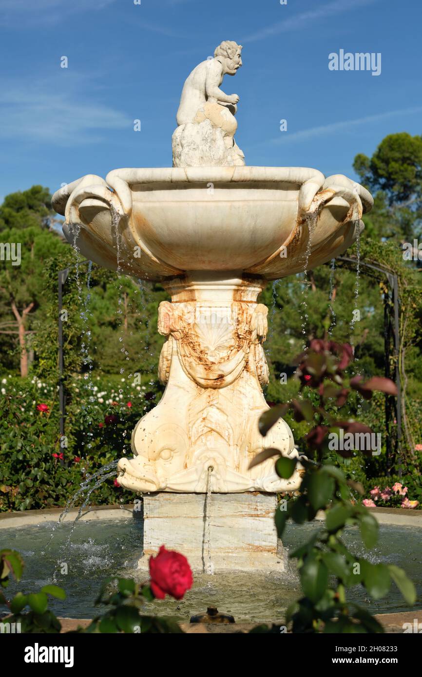 Pan fountain in the Rose Garden in the Retiro Park, Madrid, Spain Stock ...
