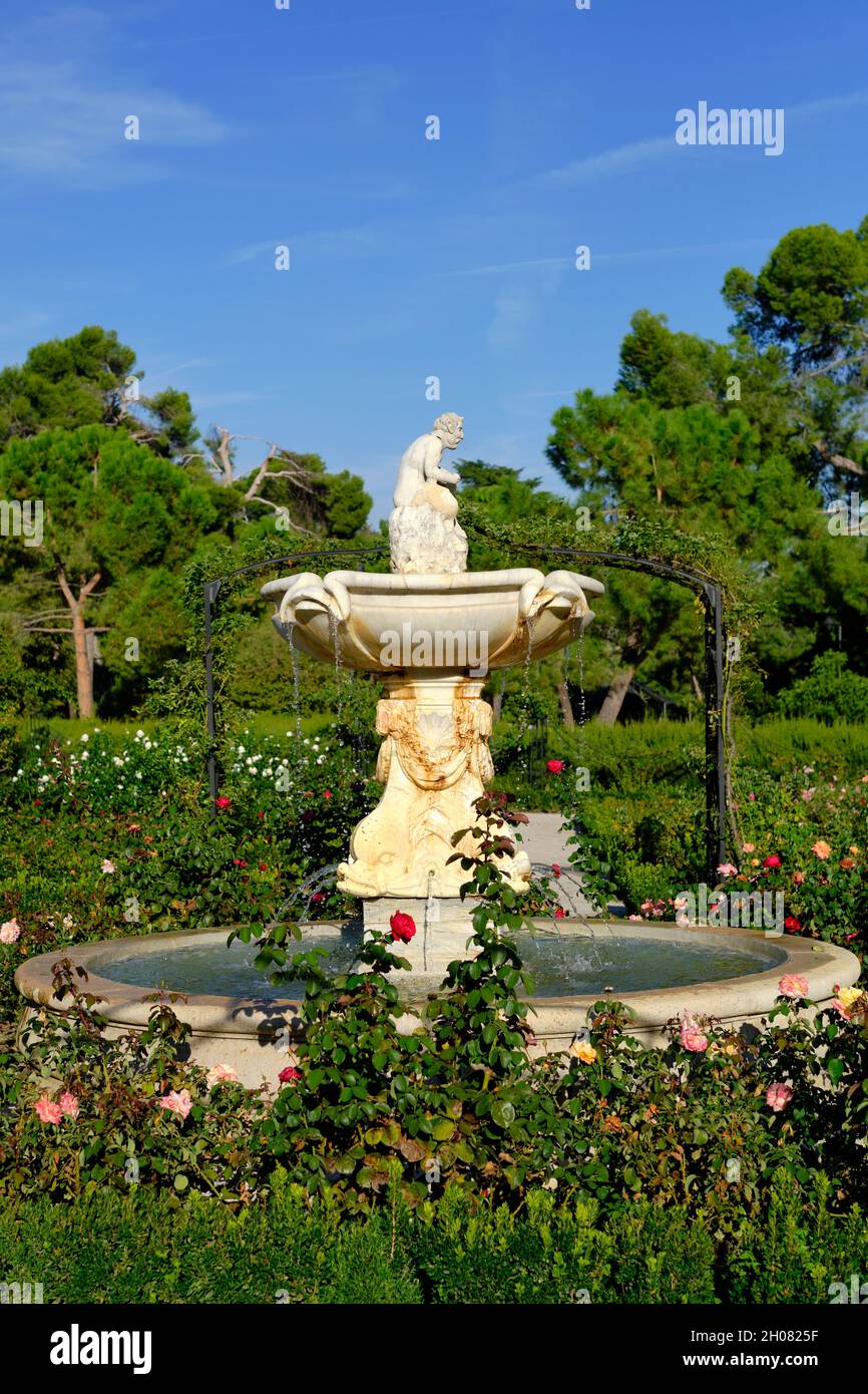 Pan fountain in the Rose Garden in the Retiro Park, Madrid, Spain Stock ...