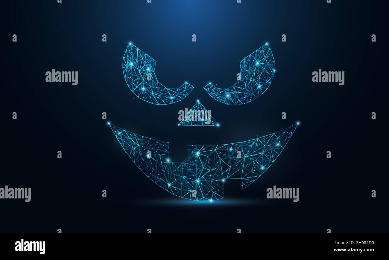 Halloween Pumpkin with scary face isolated on dark blue background. Low ...