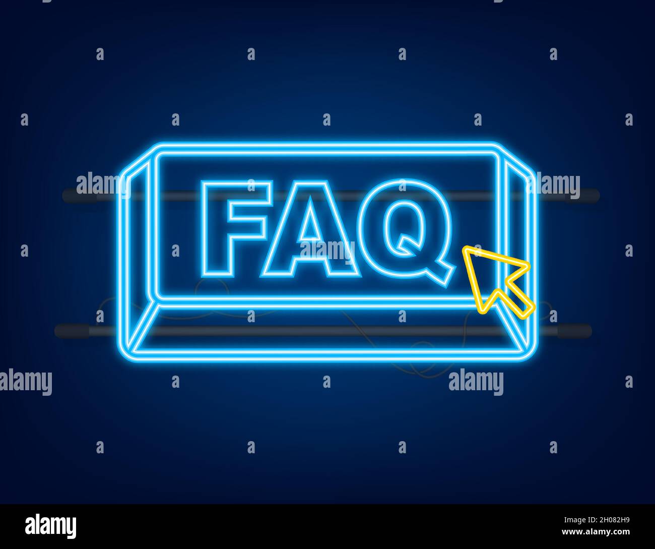 Faq with cursor button. Internet neon icon. Pointer click icon. Vector stock illustration Stock ...