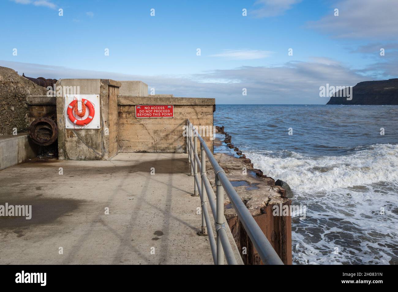 No Access sign at the at the end of the pier or break water at the ...