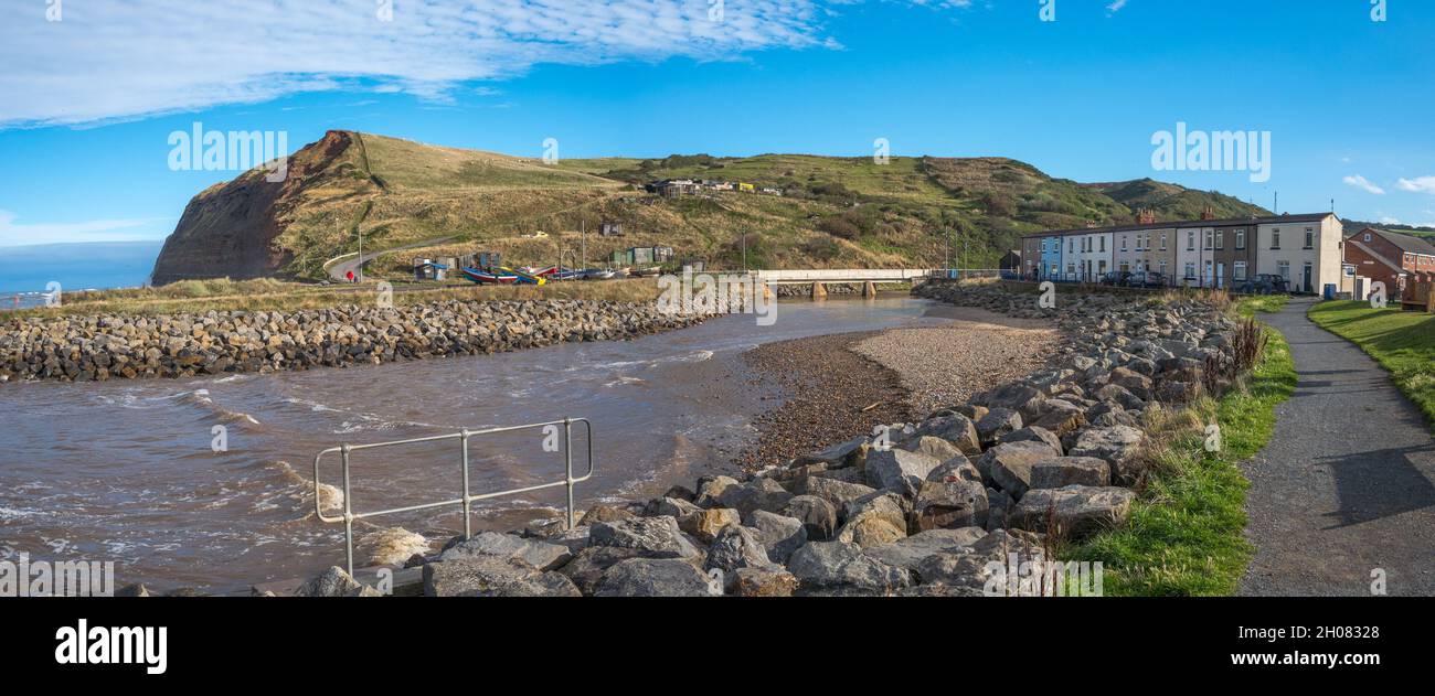 Terrace housing on the banks of the Skinningrove Beck at the coastal ...