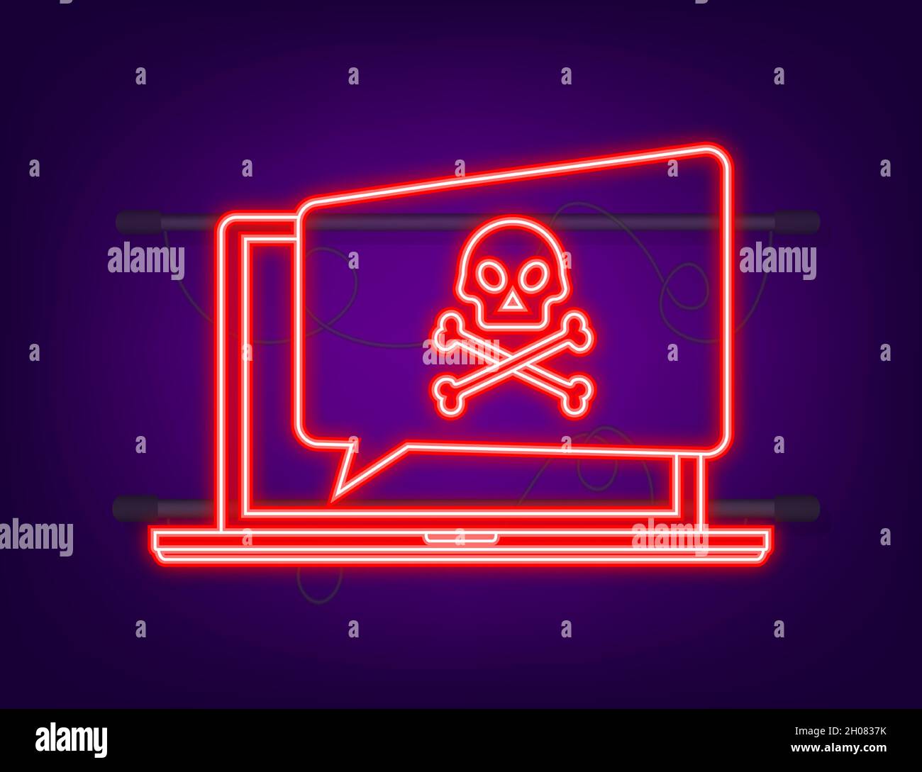 Cyber attack. Neon icon. Data Phishing with fishing hook, laptop ...