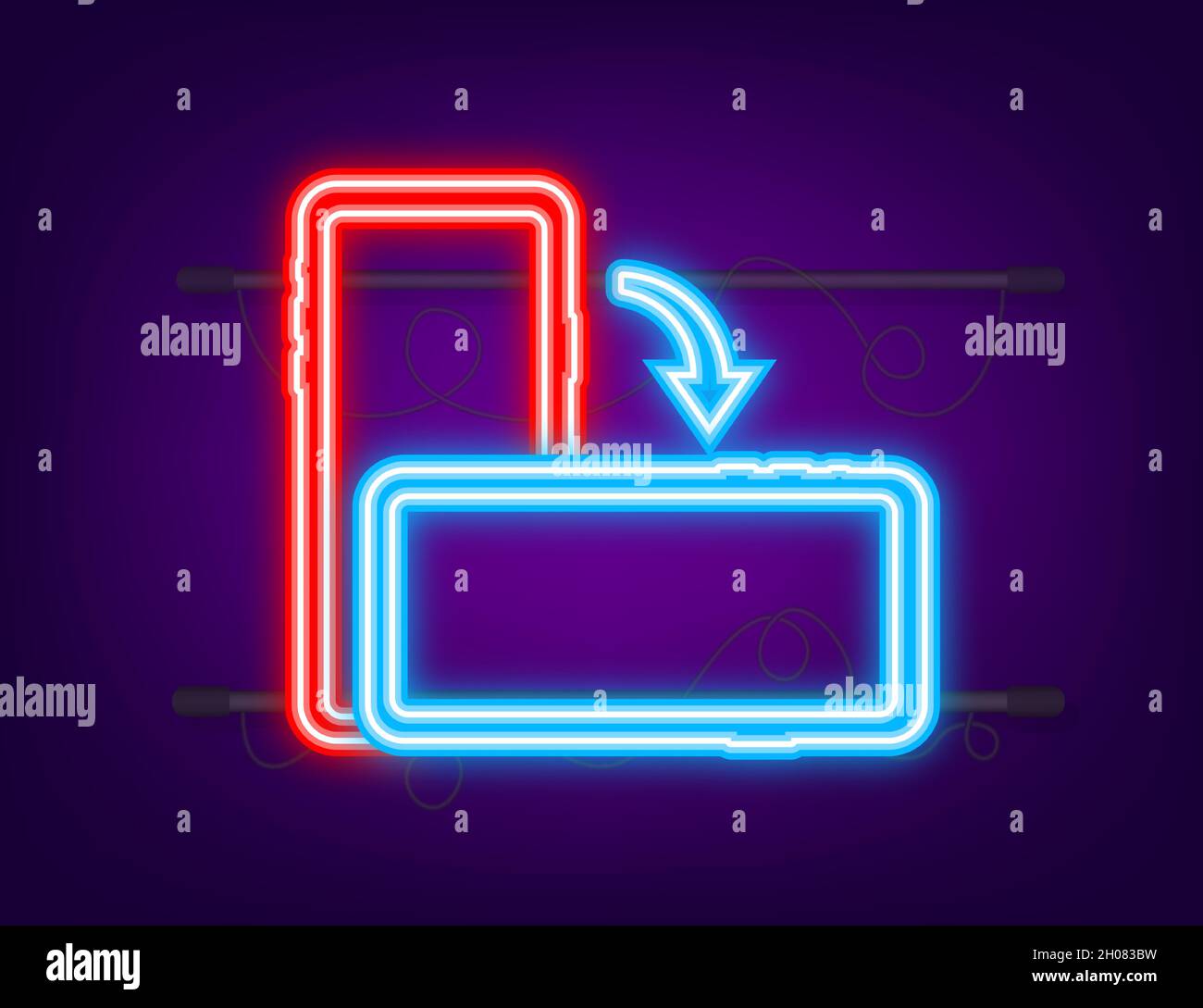 Rotate smartphone isolated icon. Neon icon. Device rotation symbol ...