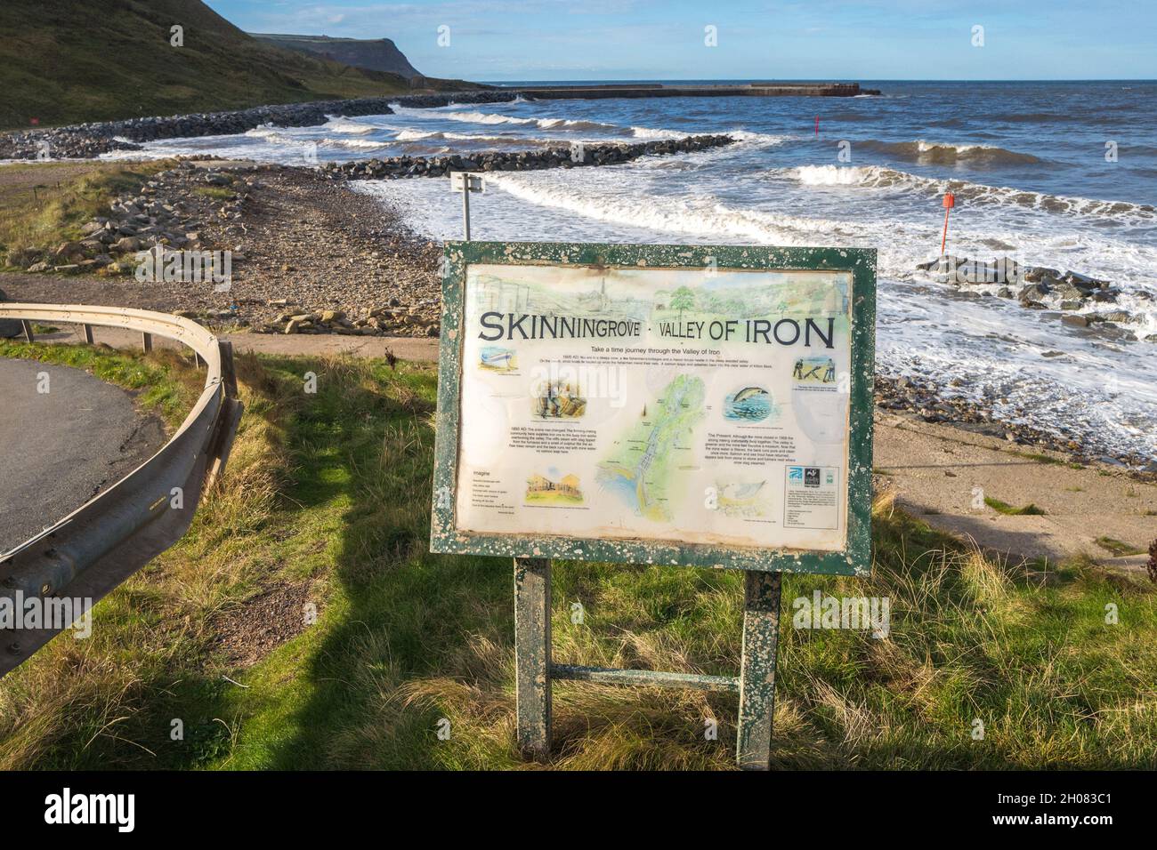 Skinningrove, Valley of Steel, information board overlooking the beach ...