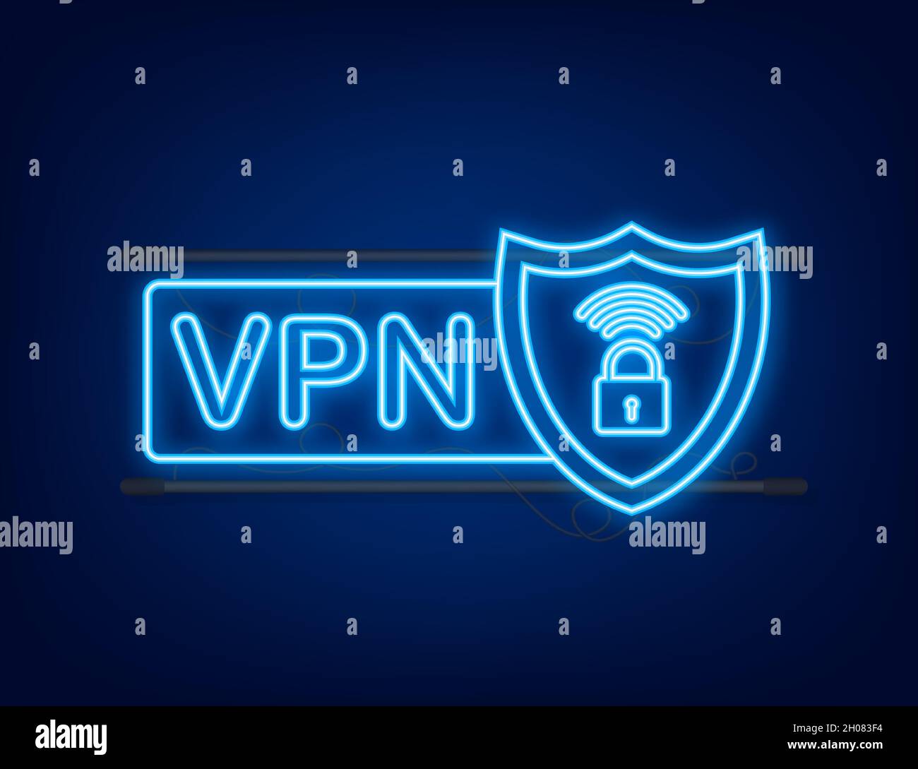 Secure VPN connection concept. Virtual private network connectivity overview. Neon style. Vector ...