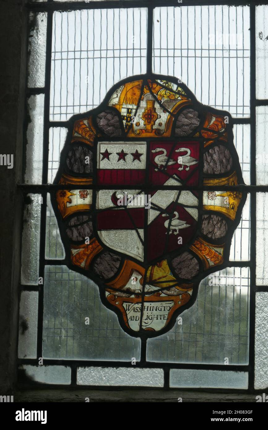 Washington stained glass Fawsley Northamptonshire UK American flag USA ...