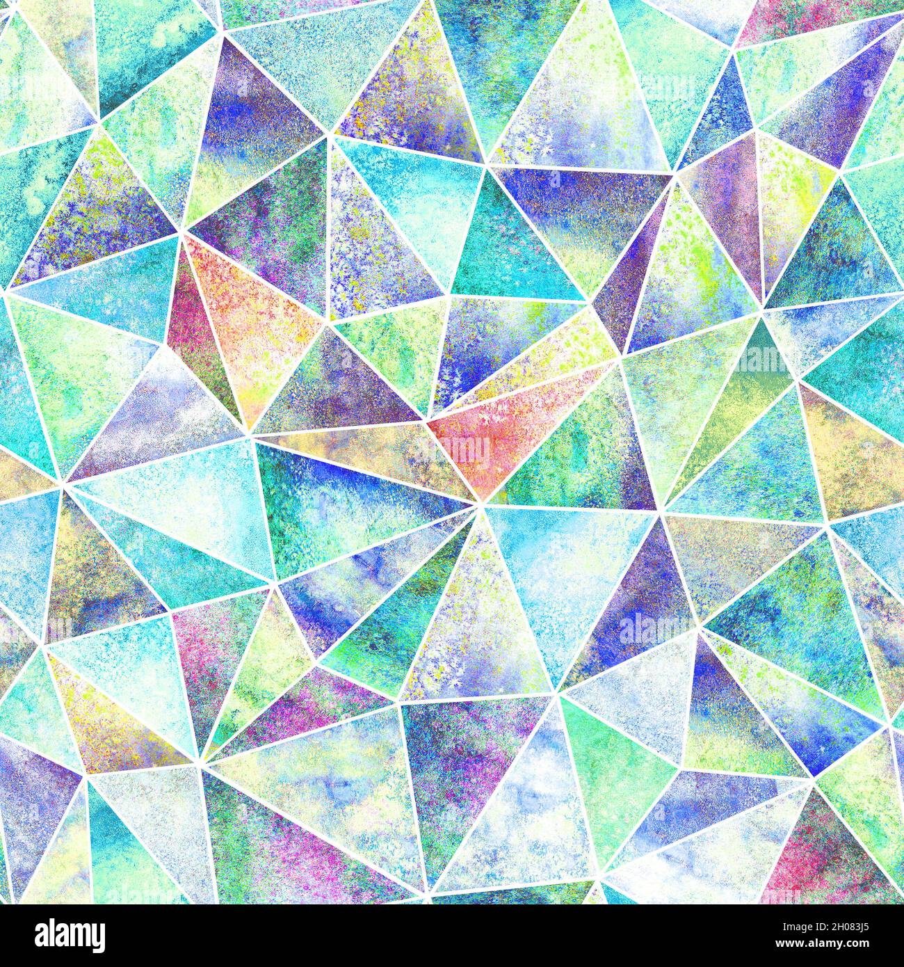 Abstract geometric triangles seamless pattern. Watercolor multicolor ...