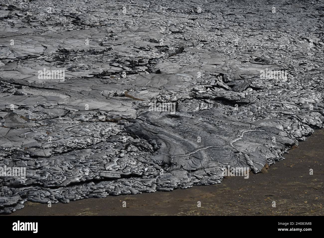 Lava flow from Fagradalsfjall eruption, Iceland. Gray and black lava ...