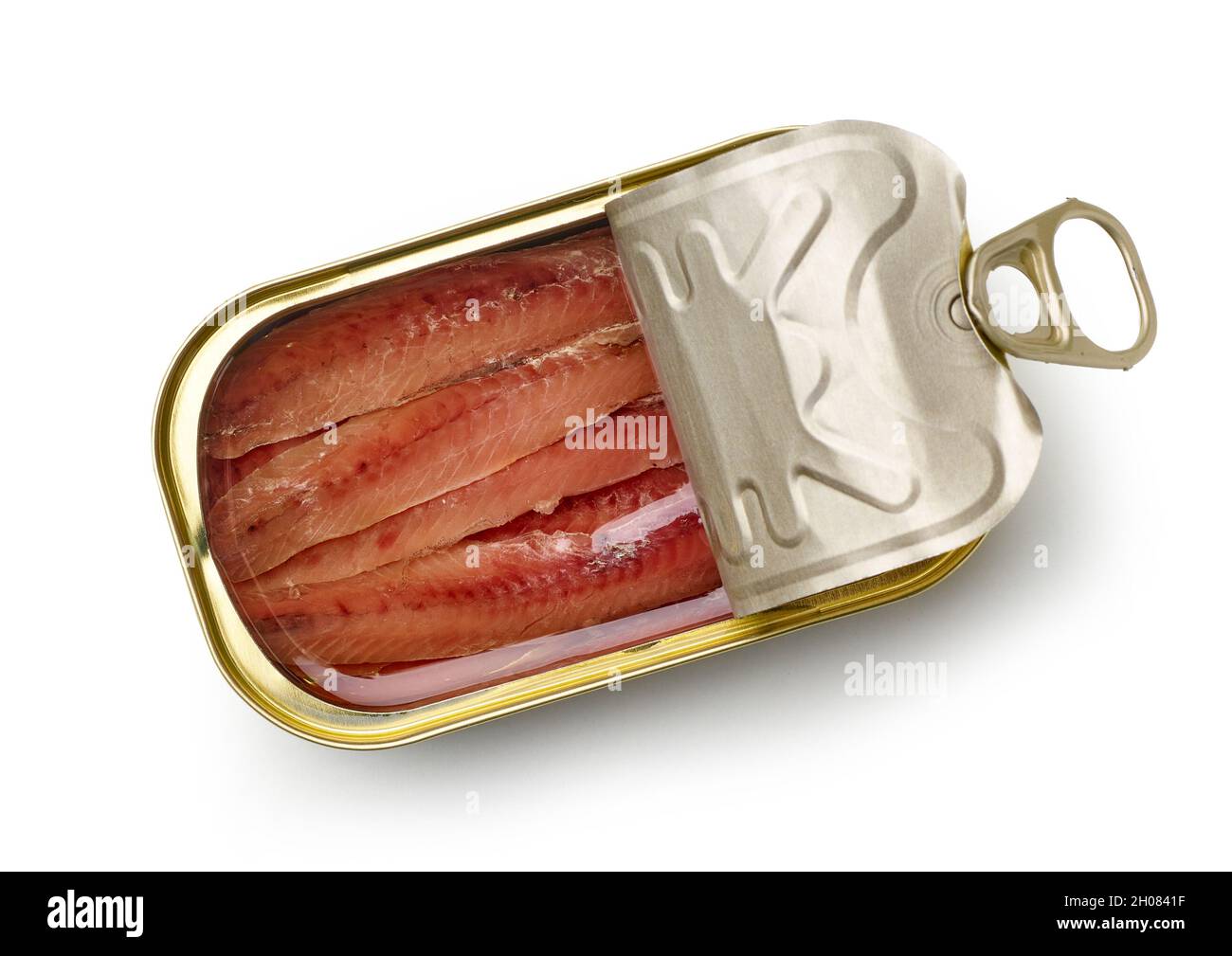 canned anchovy fillets isolated on white background, top view Stock ...