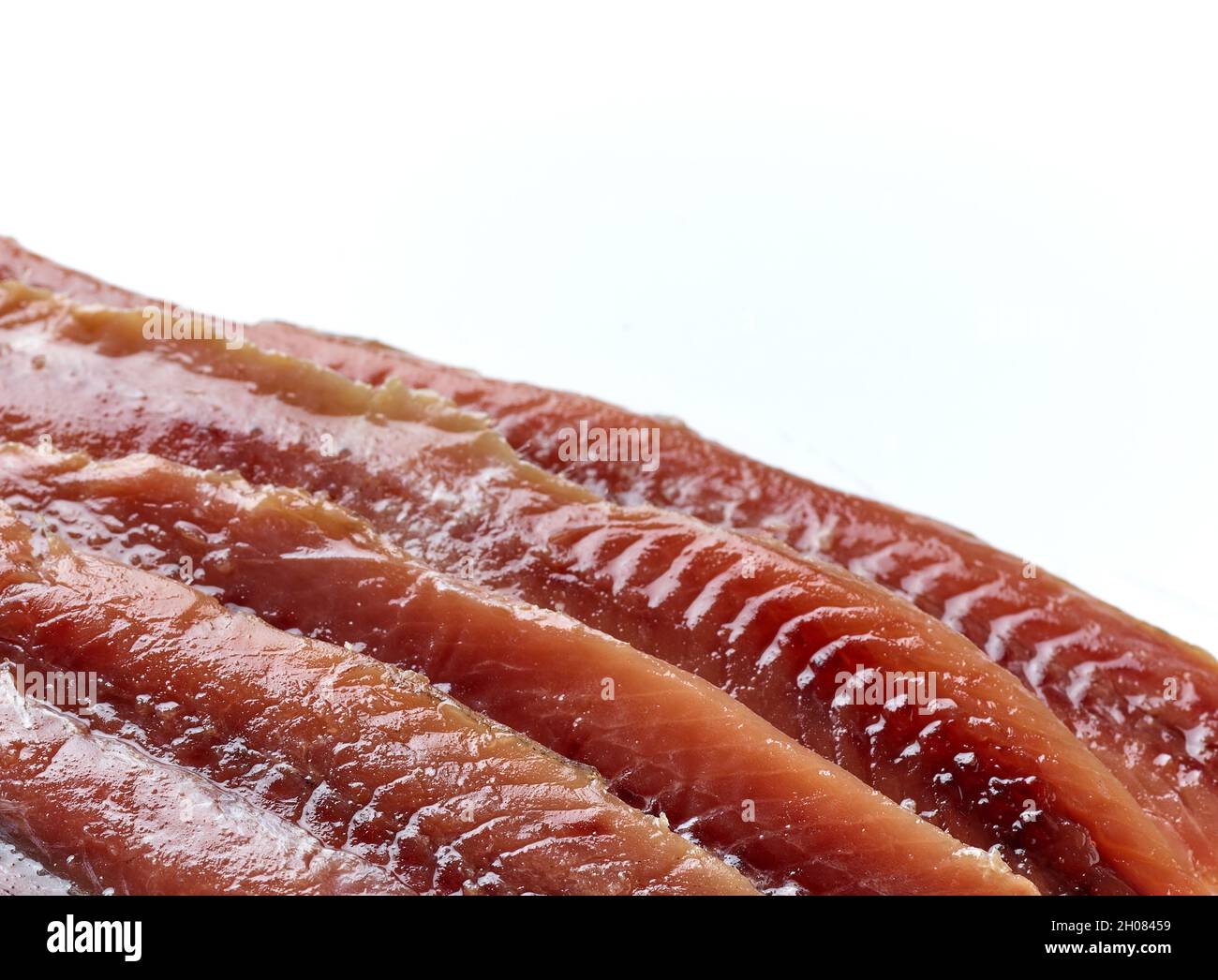 close up of canned anchovy fillets on white background Stock Photo - Alamy