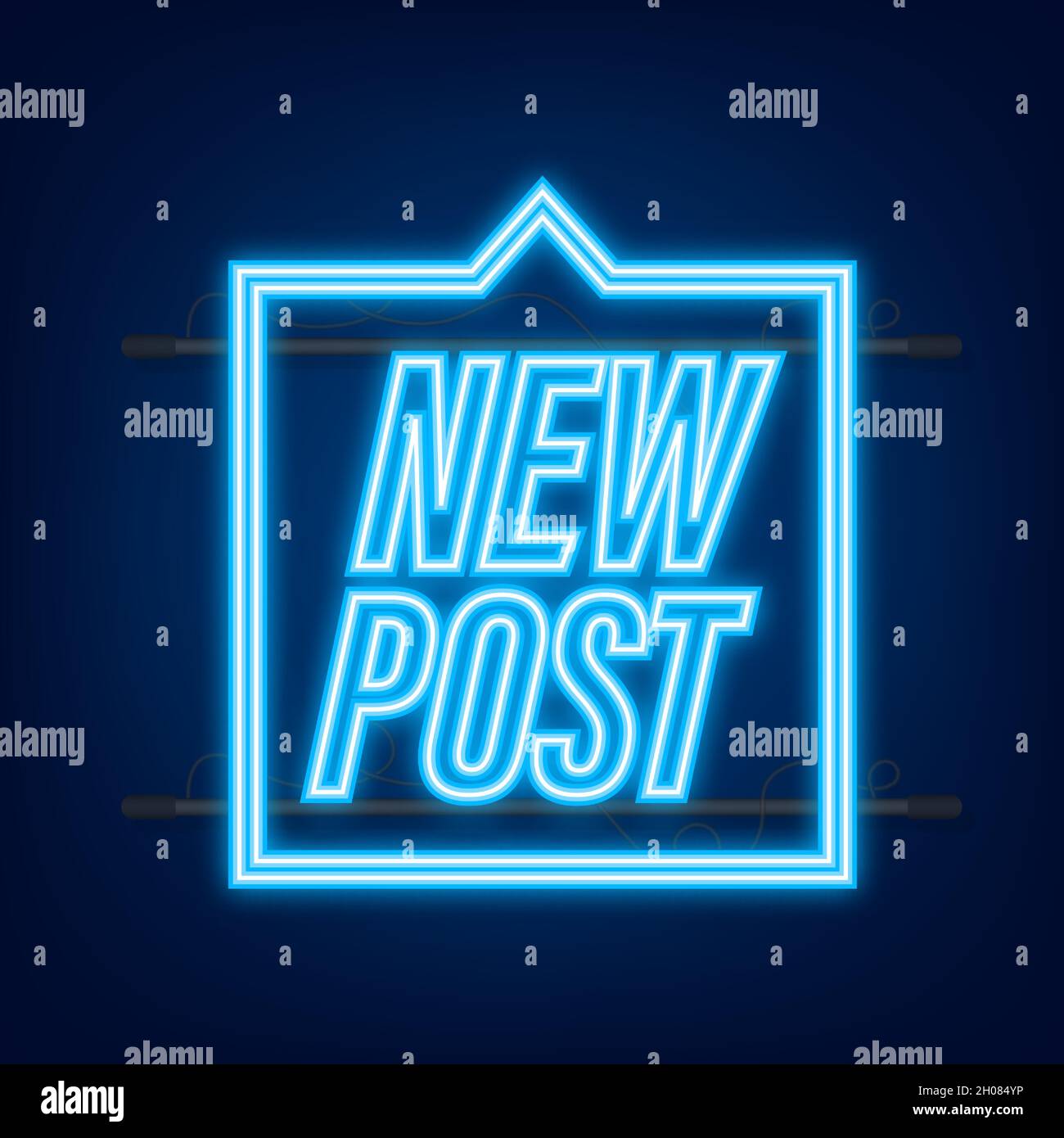 New post. Social media buttons. Neon icon. Vector stock illustration ...