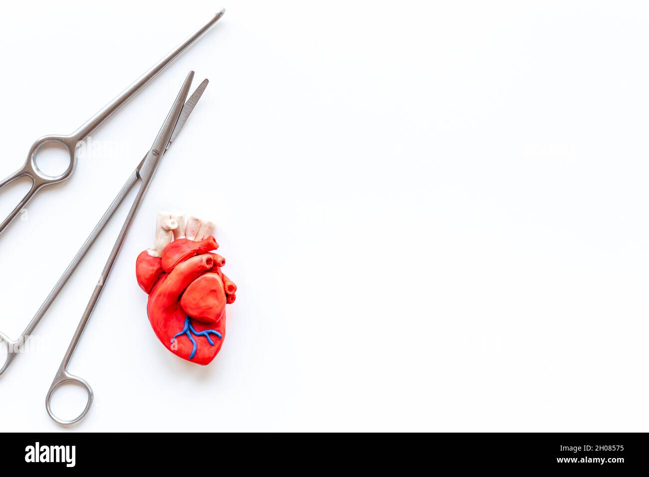 Surgical instruments and heart model. Heart surgery concept Stock Photo ...