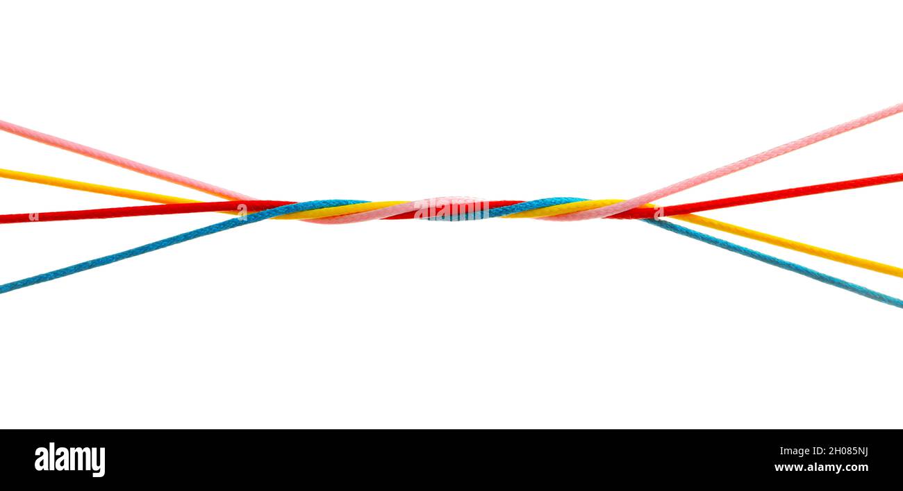 Twisted colorful ropes on white background. Unity concept Stock Photo ...