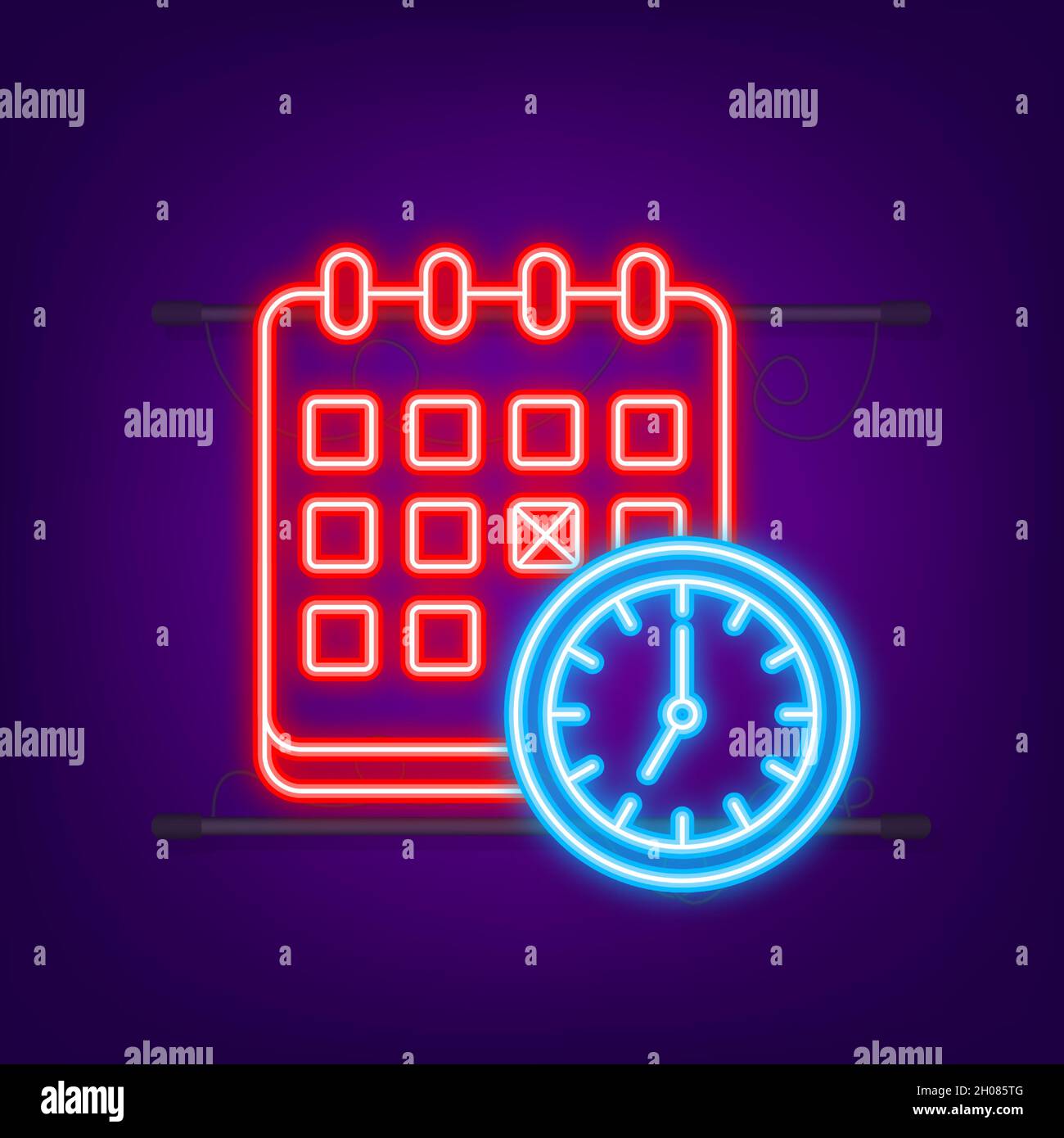 Calendar and clock line icon. Schedule concepts. Neon icon. Modern flat ...