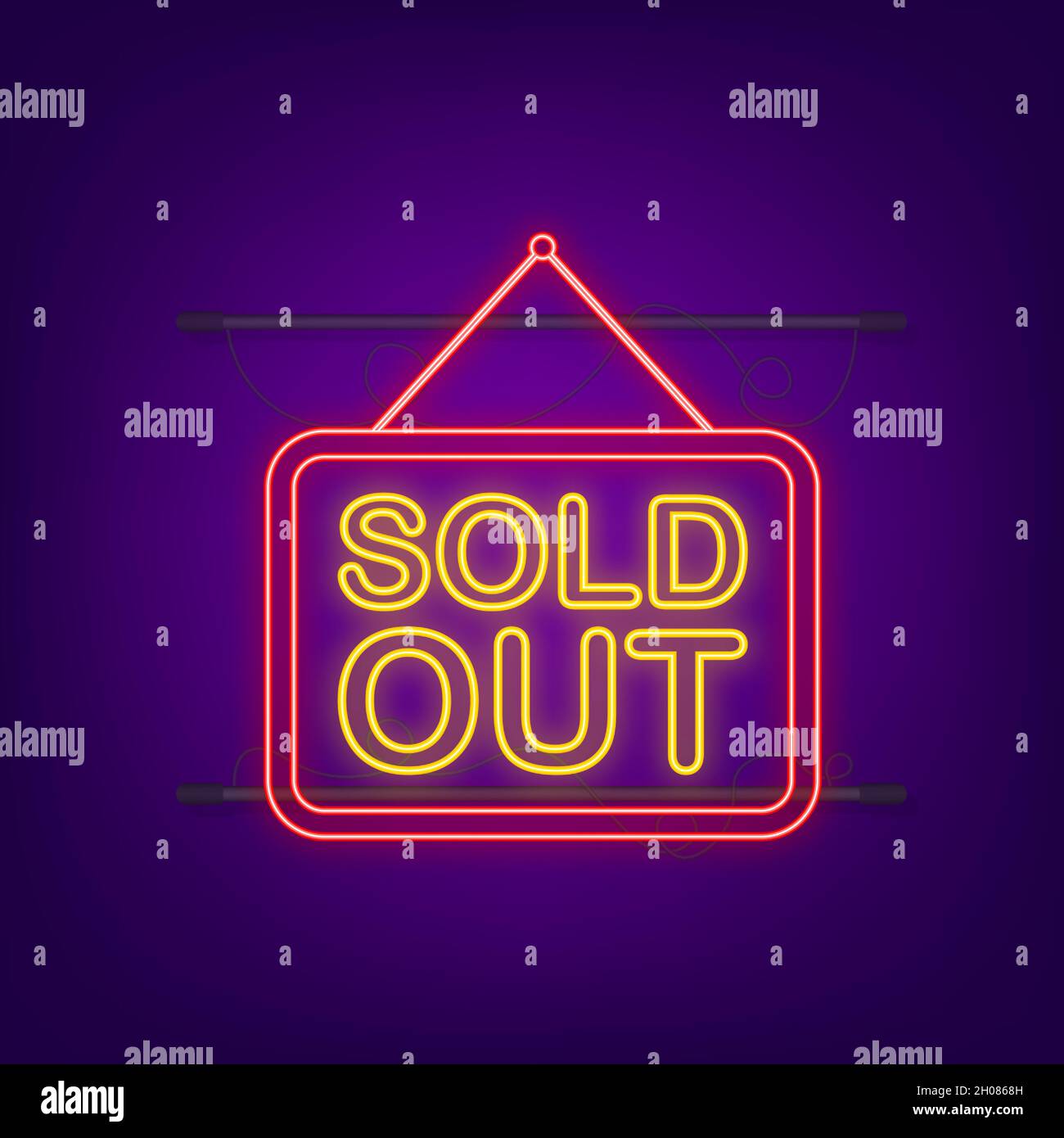 Sold out neon hanging sign on dark background. Sign for door. Vector ...