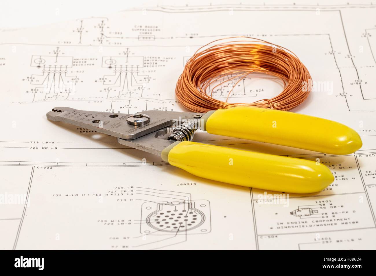 Wire Cutting Pliers on electronic schematic plans Stock Photo - Alamy