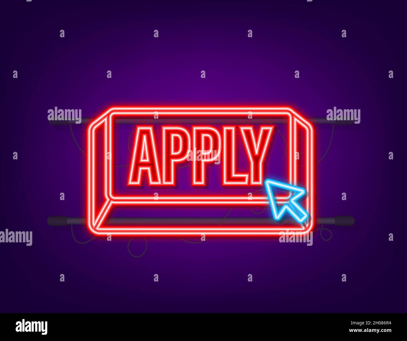 Apply with cursor button. Internet neon icon. Pointer click icon. Vector stock illustration ...