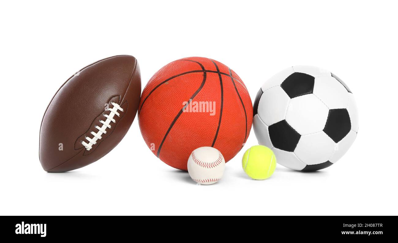 Different sport balls on white background Stock Photo - Alamy